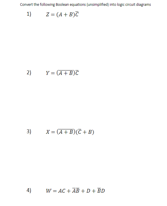 Solved Convert the following Boolean equations | Chegg.com