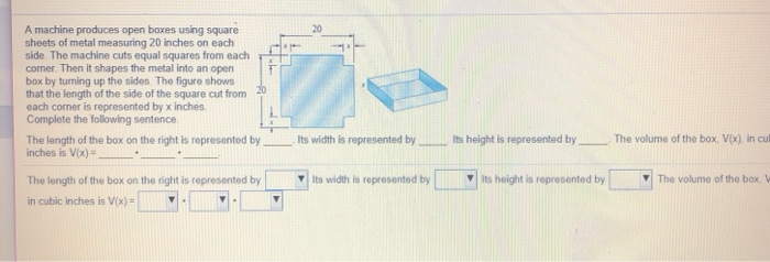 Solved A machine produces open boxes using square sheets of | Chegg.com