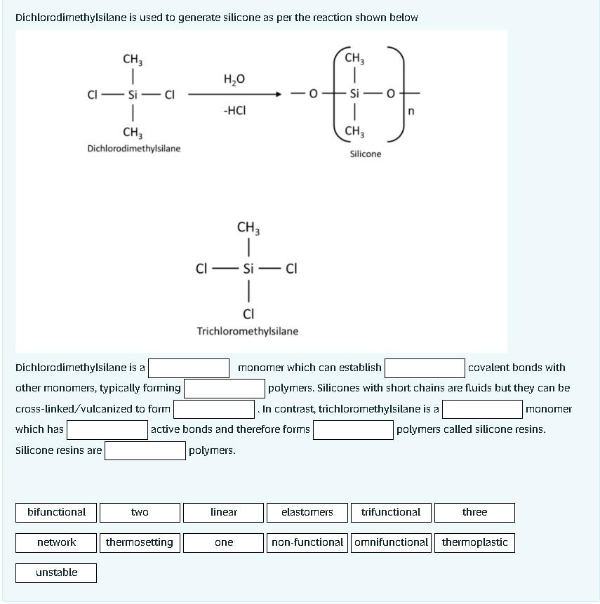 Solved Dichlorodimethylsilane is used to generate silicone | Chegg.com