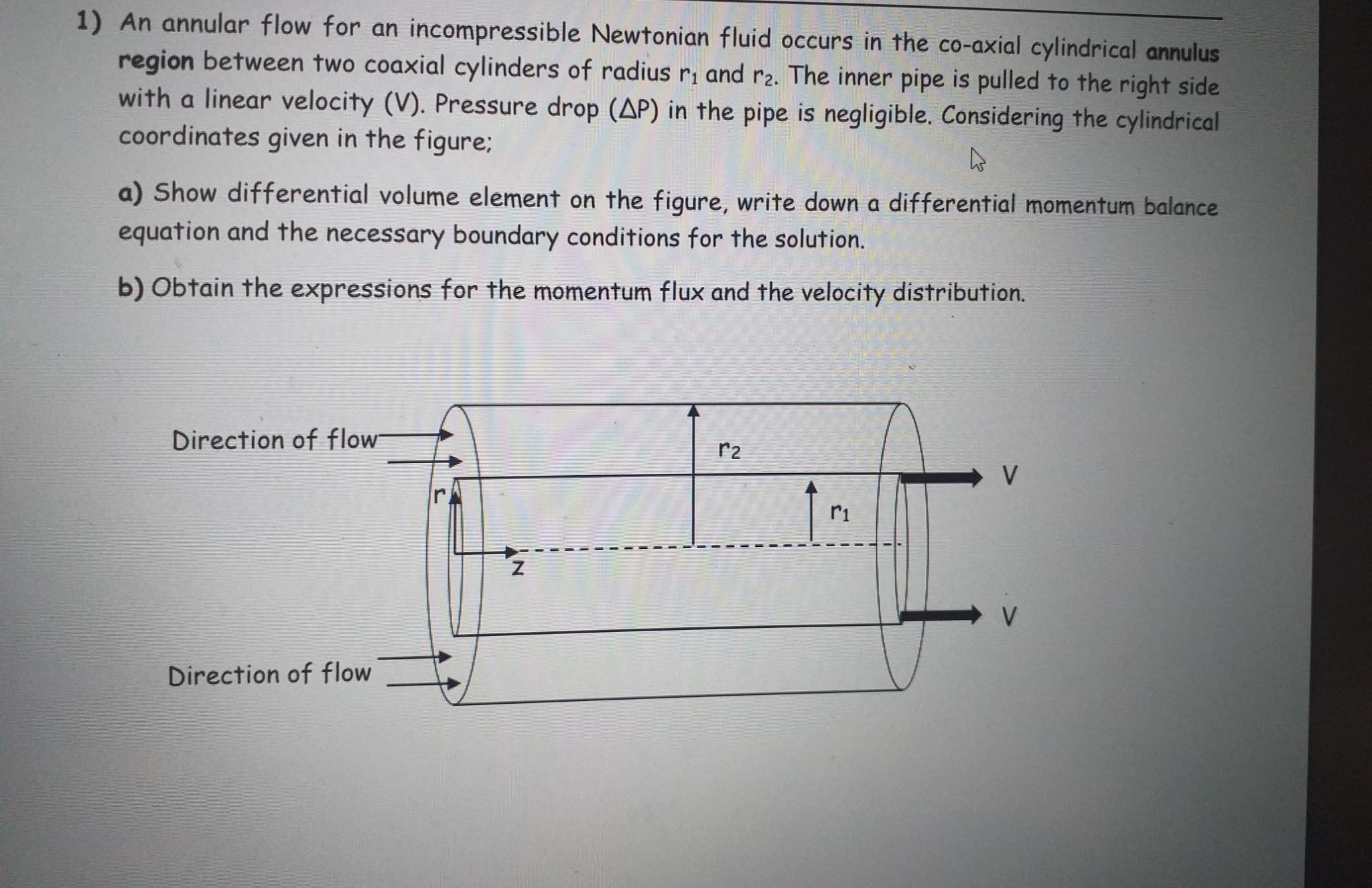 Solved 1) An annular flow for an incompressible Newtonian | Chegg.com