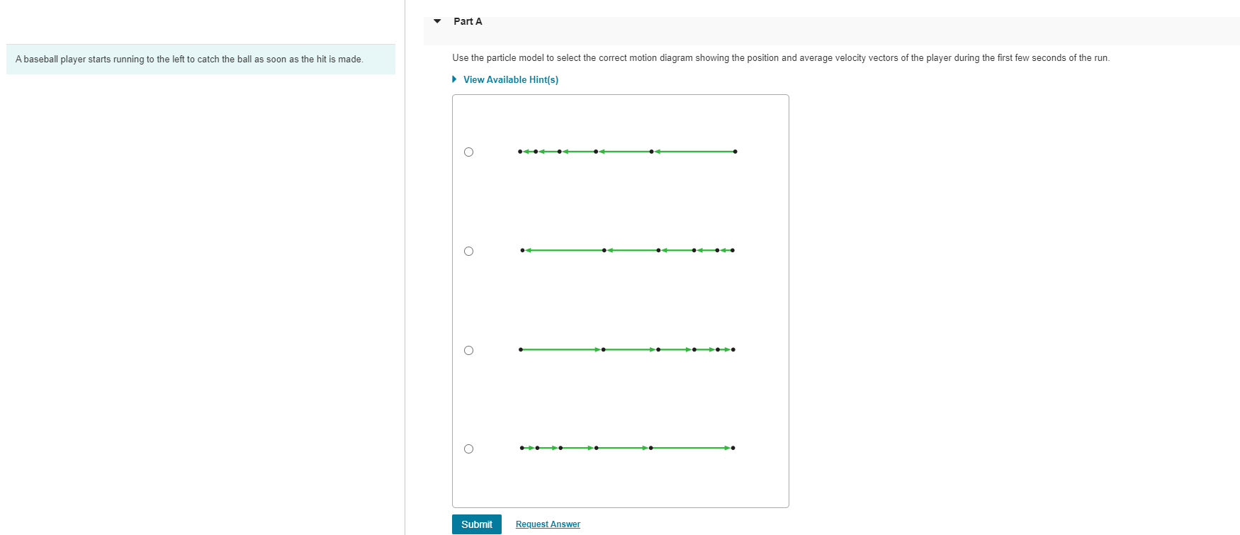 Solved A baseball player starts running to the left to catch | Chegg.com