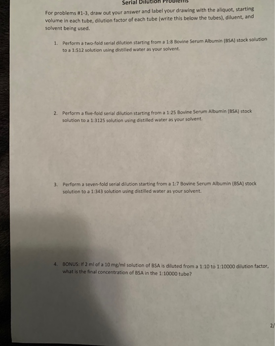 Solved Serial Dilution Problems For problems #1-3, draw out | Chegg.com