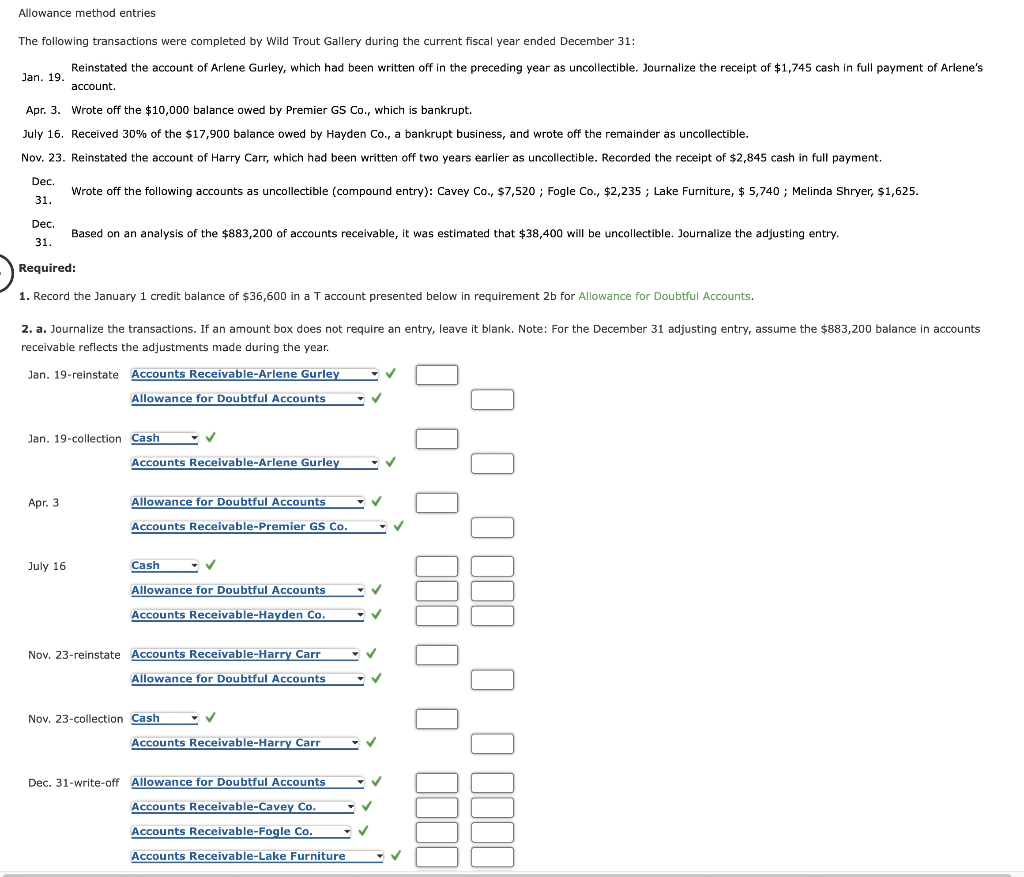 Solved Allowance method entries The following transactions | Chegg.com