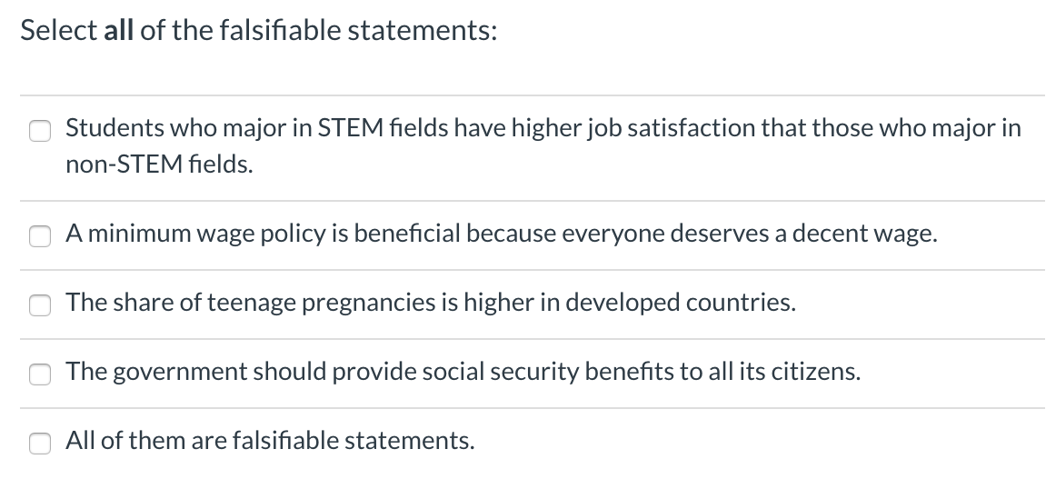 Select all of the falsifiable statements: Students | Chegg.com