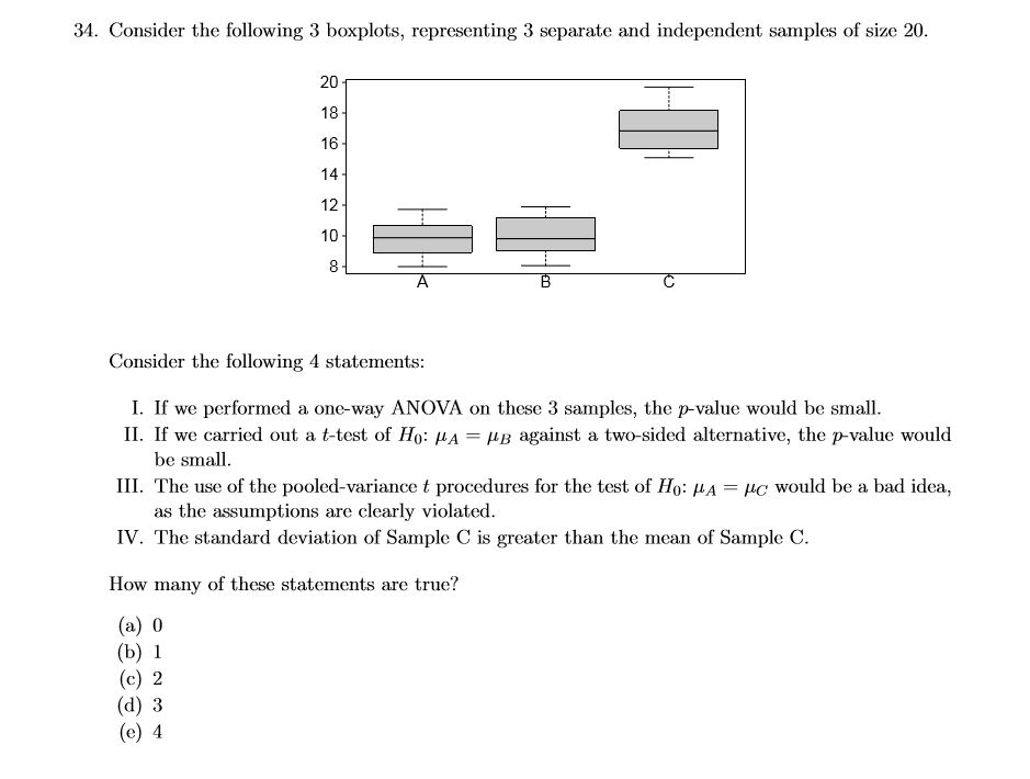 Solved 34. Consider the following 3 boxplots, representing 3 | Chegg.com