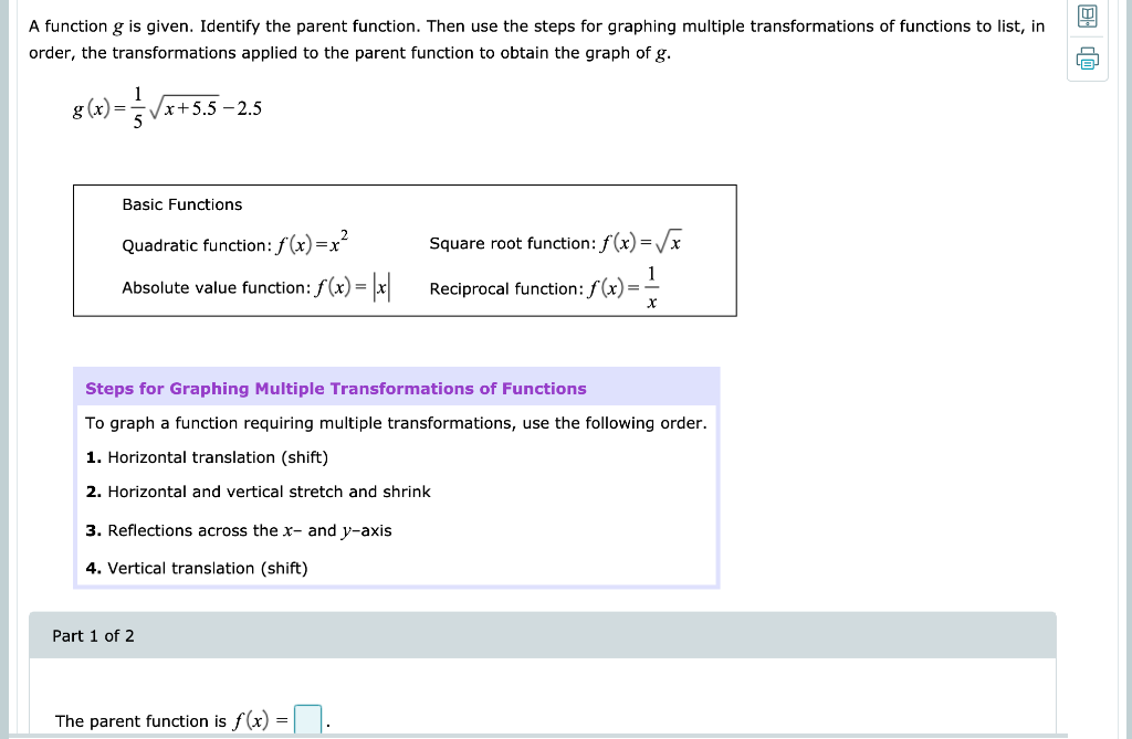 Solved A function g is given. Identify the parent function. | Chegg.com