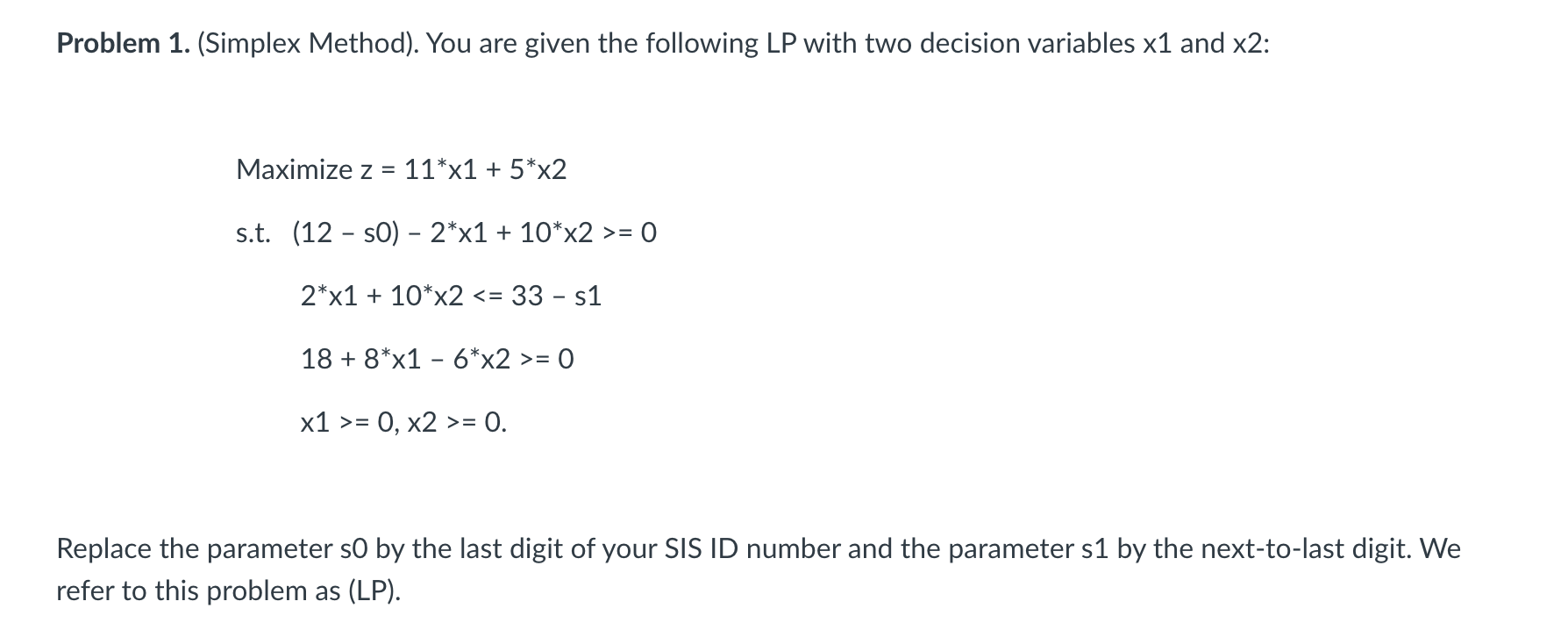 Problem 1. (Simplex Method). You are given the | Chegg.com