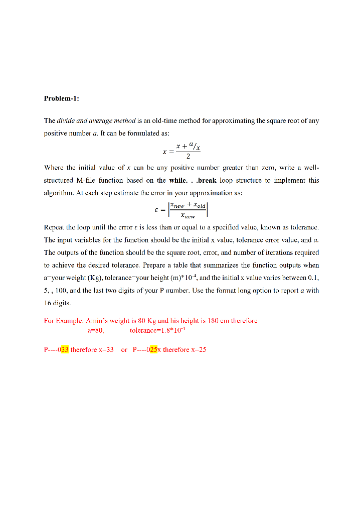 Solved Problem-1: The divide and average method is an | Chegg.com