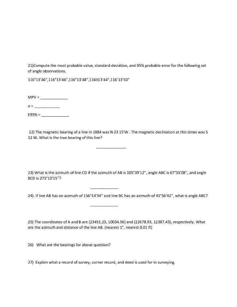 Solved 21)Compute the most probable value, standard | Chegg.com