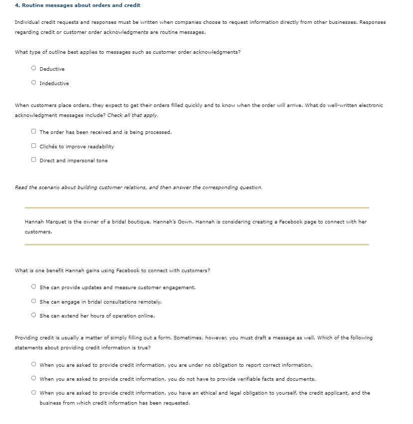 Solved 4. Routine messages about orders and credit | Chegg.com