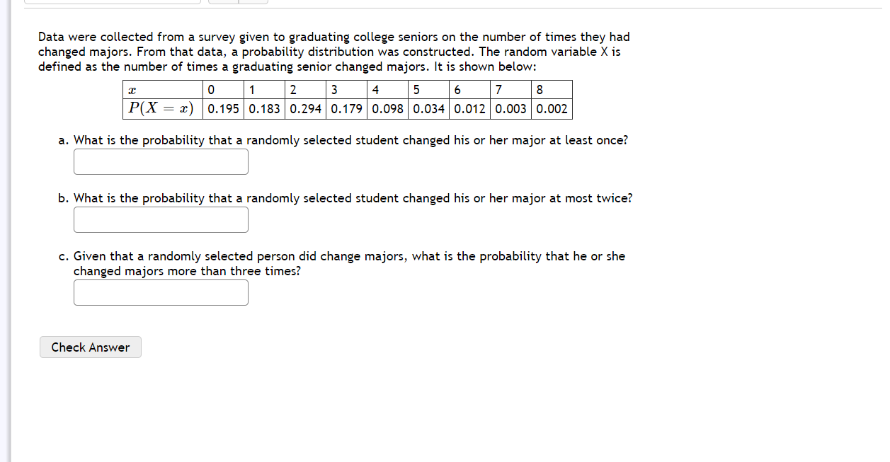 Solved Data Were Collected From A Survey Given To Graduating