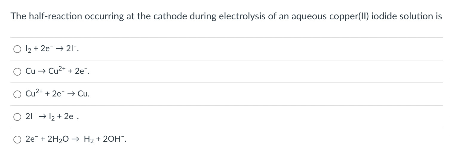 Solved The half-reaction occurring at the cathode during | Chegg.com