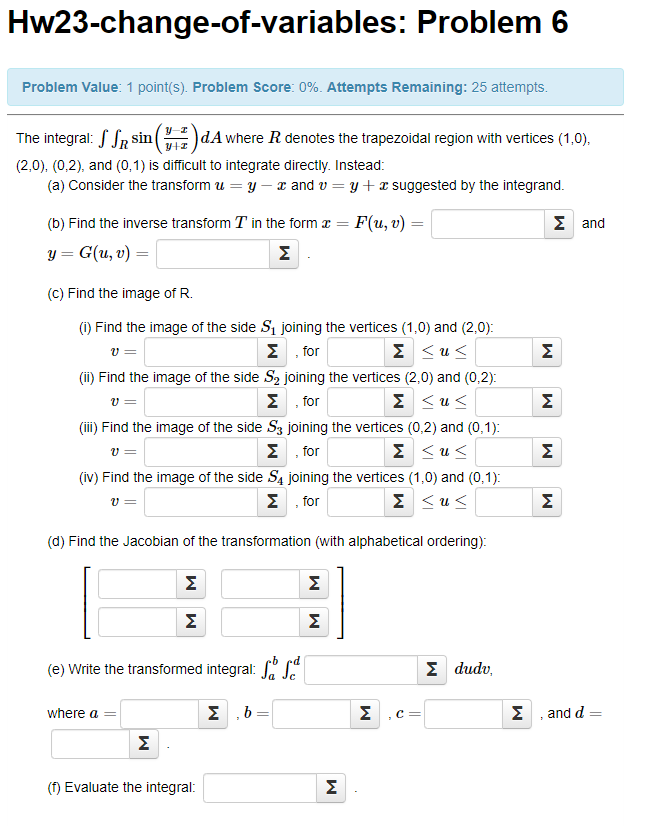 Solved Hw23-change-of-variables: Problem 6 Problem Value: 1 | Chegg.com