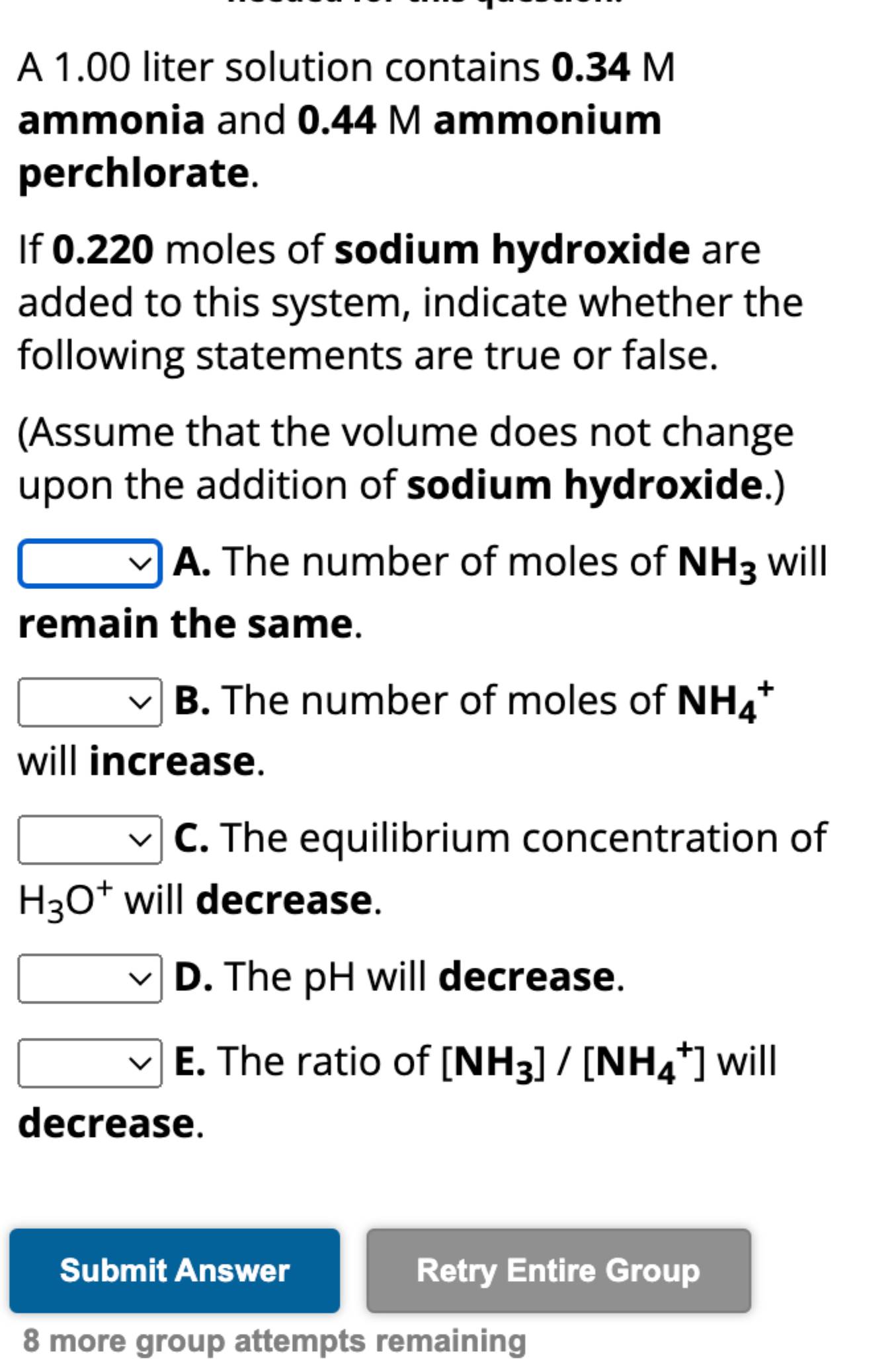 Solved A 1.00 ﻿liter solution contains 0.34Mammonia and | Chegg.com