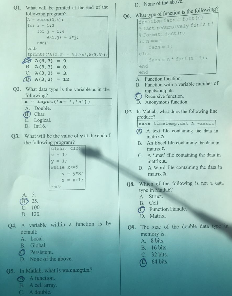 Solved D. None of the abové. Q1. What will be printed at the | Chegg.com
