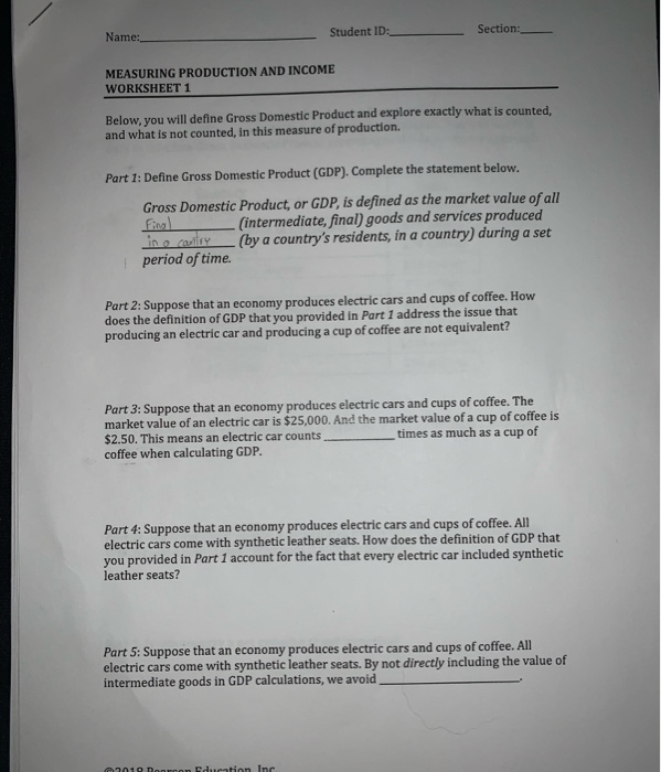 Solved Section: Name:, Student ID: MEASURING PRODUCTION AND | Chegg.com