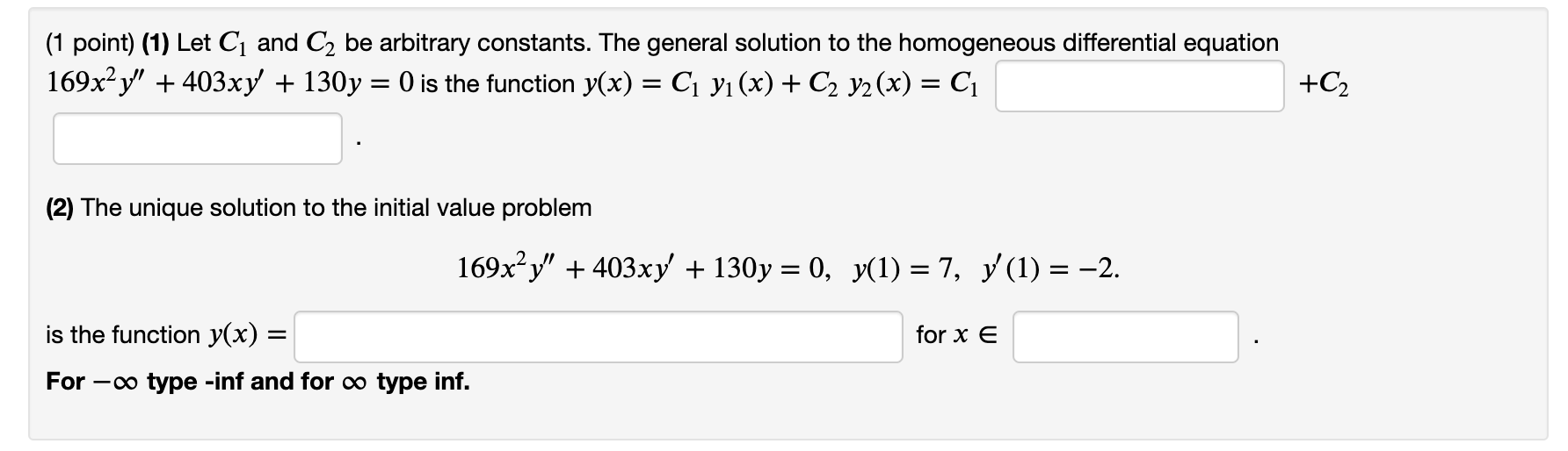 Solved (1 point) (1) Let C1 and C2 be arbitrary constants. | Chegg.com
