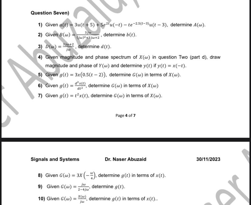 Solved 1) Given a(t)=3u(t+5)+5e2tu(−t)−te−2.5(t−3)u(t−3), | Chegg.com