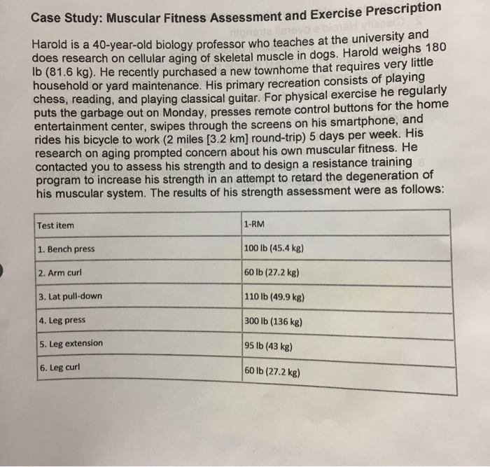 Solved Case Study: Muscular Fitness Assessment and Exercise | Chegg.com