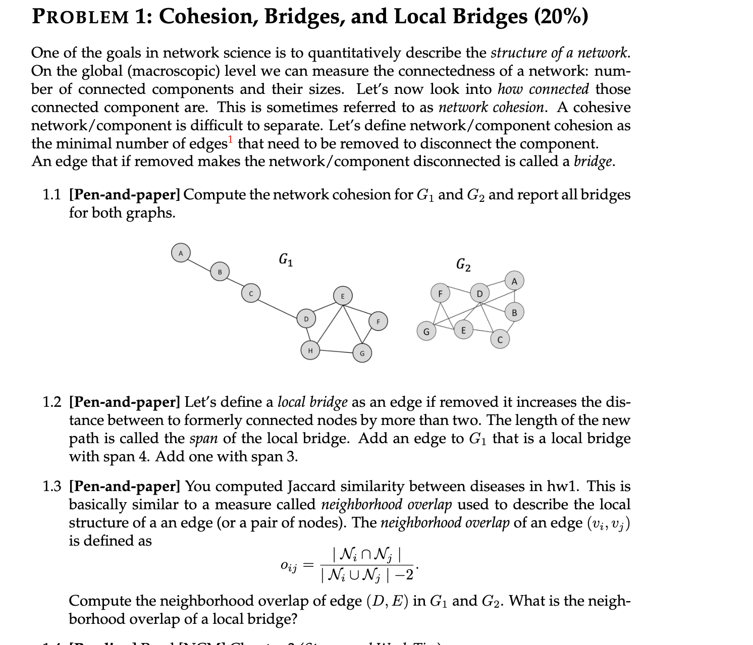 Solved PROBLEM 1: Cohesion, Bridges, and Local Bridges | Chegg.com