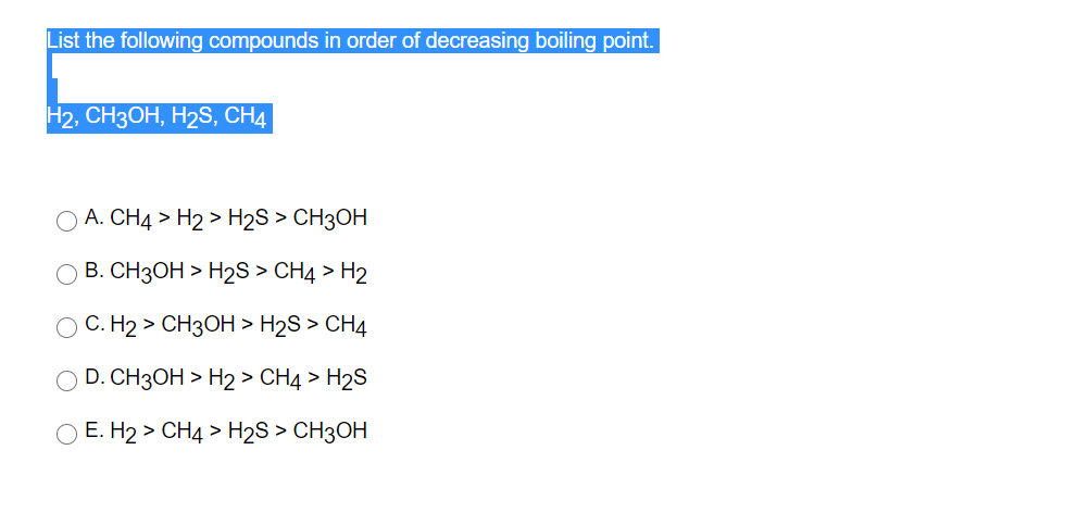 Solved List the following compounds in order of decreasing | Chegg.com