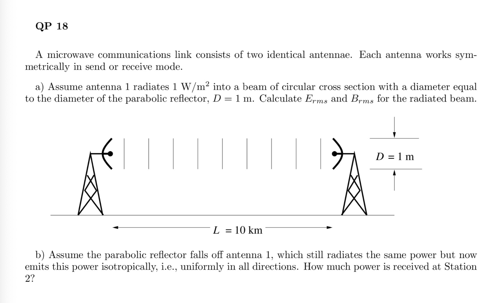 Solved A microwave communications link consists of two | Chegg.com