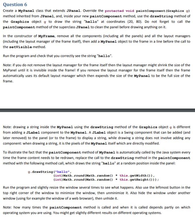 Question 1 Create a MyFrame class that extends | Chegg.com