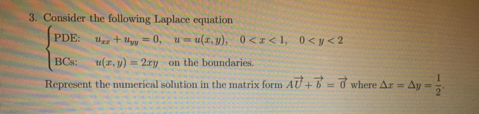 Solved 3. Consider the following Laplace equation PDE: Uzr + | Chegg.com