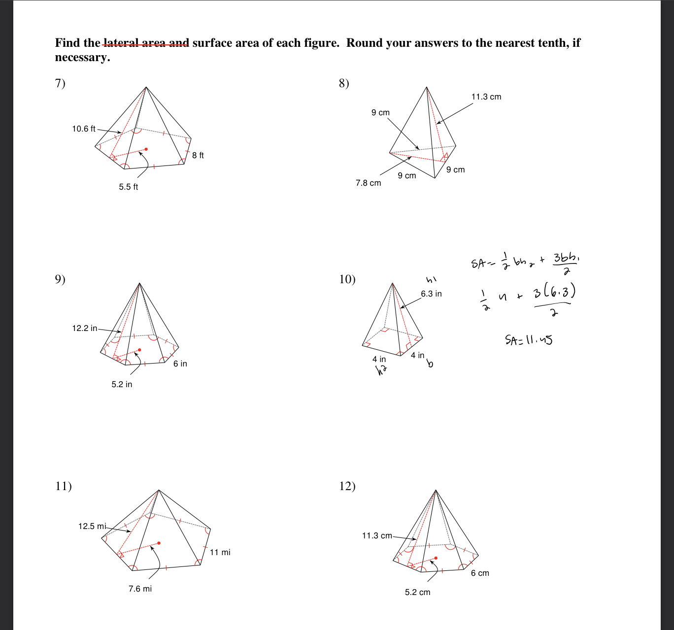 Solved Find the lateral area and surface area of each | Chegg.com