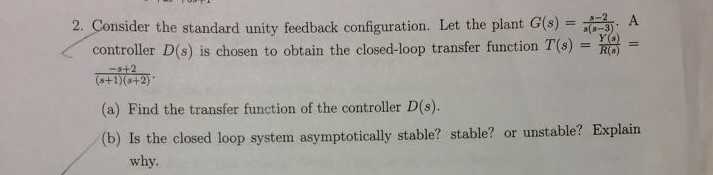 Solved 2. Consider the standard unity feedback | Chegg.com