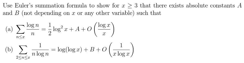 Solved Use Euler's summation formula to show for x > 3 that | Chegg.com