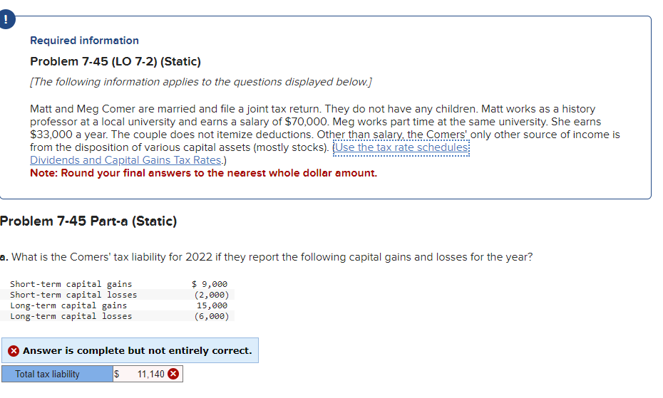 Solved Required information Problem 7-45 (LO 7-2) (Static) | Chegg.com