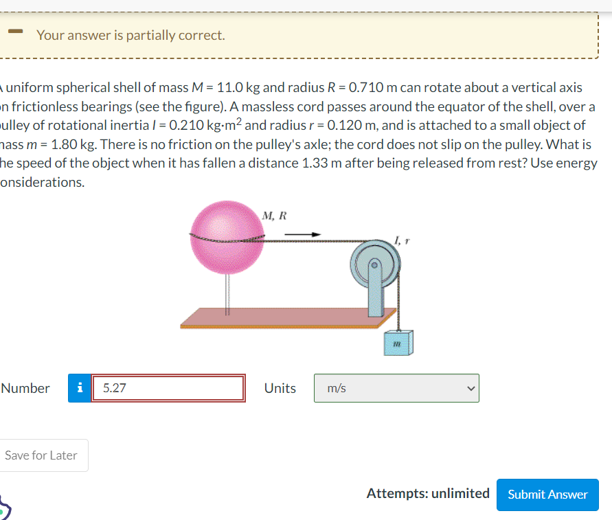 Solved uniform spherical shell of mass M=11.0 kg and radius | Chegg.com