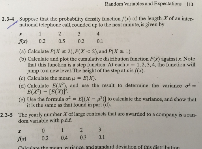 Solved Random Variables and Expectations I 13 2.3-4 Suppose | Chegg.com