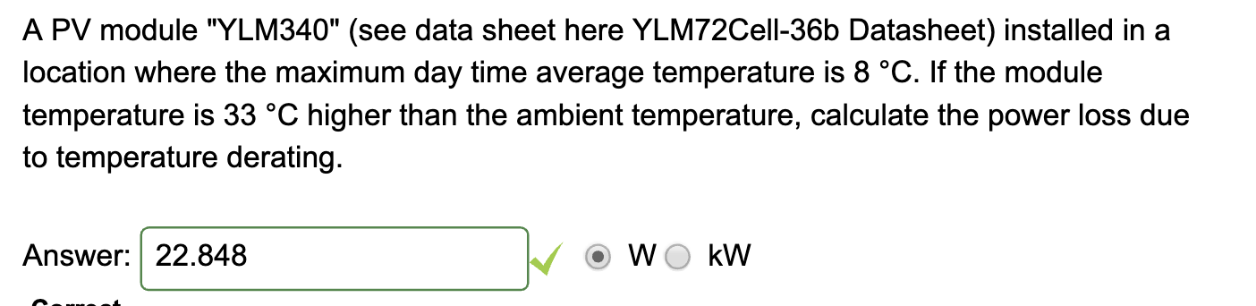 Solved A PV module "YLM340" (see data sheet here | Chegg.com