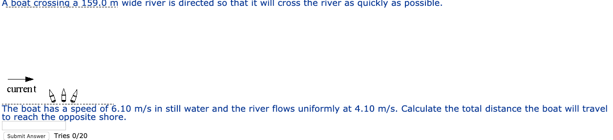 Solved A boat crossing a 159.0 m wide river is directed so | Chegg.com