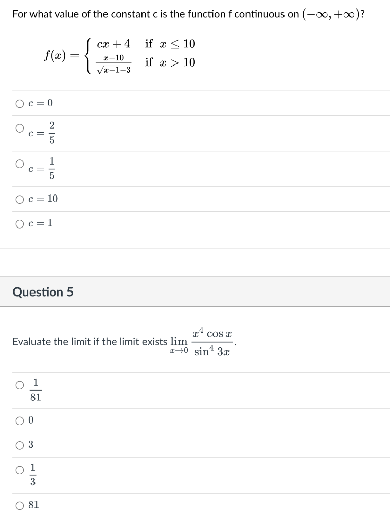 Solved For what value of the constant c is the function f | Chegg.com