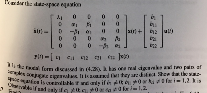 Solved Consider the state-space equation bii bIl b2i b22」 0 | Chegg.com