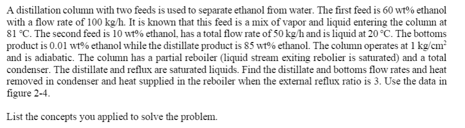Solved A distillation column with two feeds is used to | Chegg.com