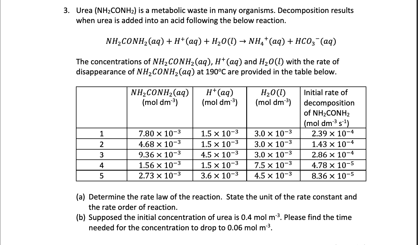 Solved 3. Urea (NH2CONH2) is a metabolic waste in many | Chegg.com