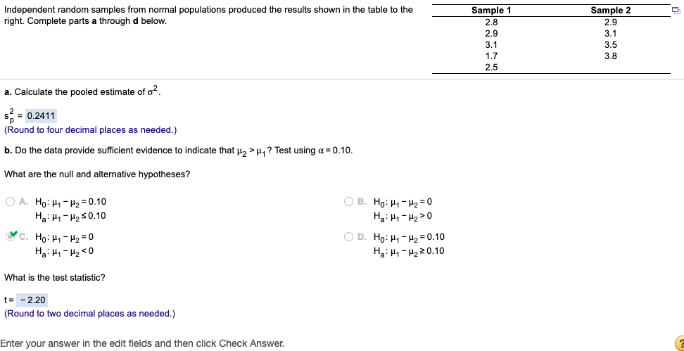 Solved Independent random samples from normal populations | Chegg.com