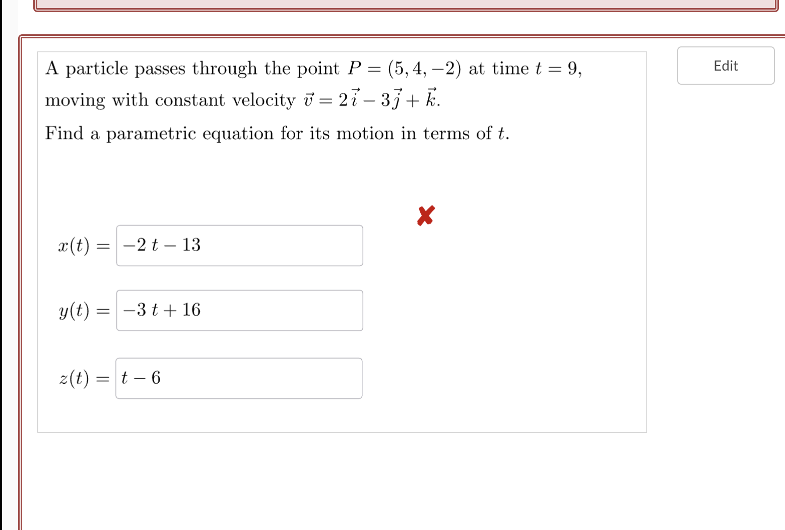 Solved A particle passes through the point P=(5,4,−2) at | Chegg.com