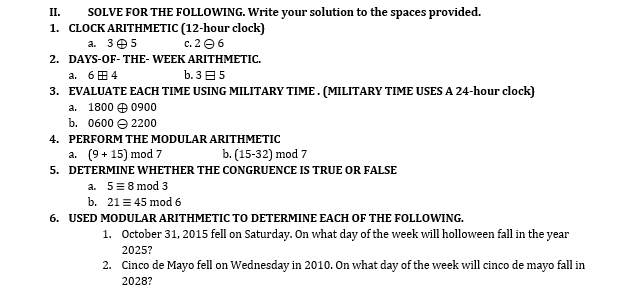 Solved II. SOLVE FOR THE FOLLOWING. Write your solution to | Chegg.com