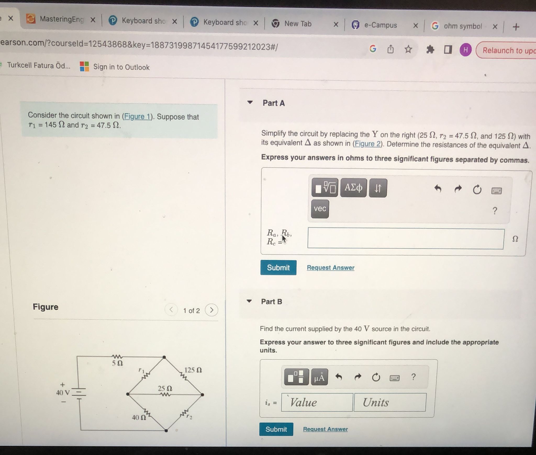 Solved Consider the circuit shown in r1=145Ω and r2=47.5Ω | Chegg.com