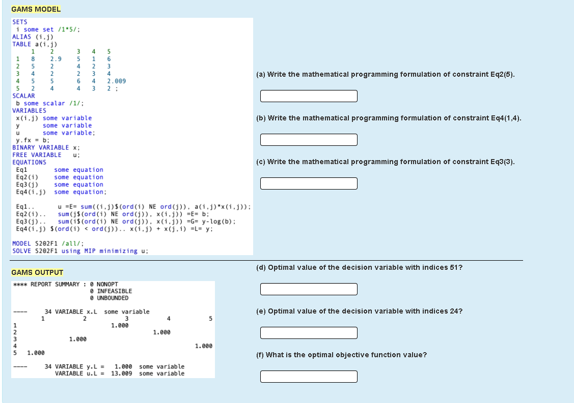 Solved Gams Model A Write The Mathematical Programming 3437