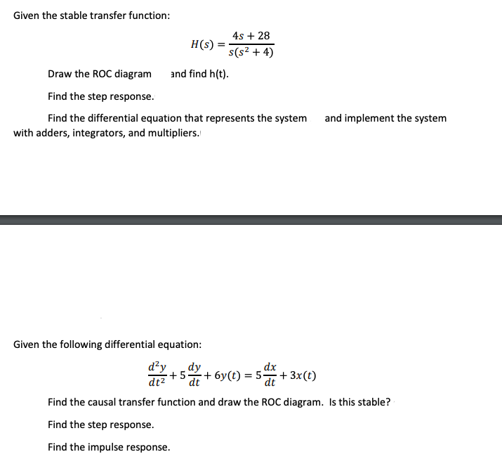 Solved Given the stable transfer function: 4s + 28 H(S) = | Chegg.com