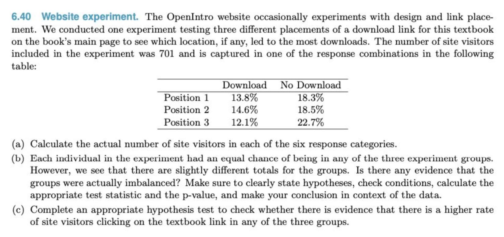 Solved 6.40 Website experiment. The OpenIntro website | Chegg.com