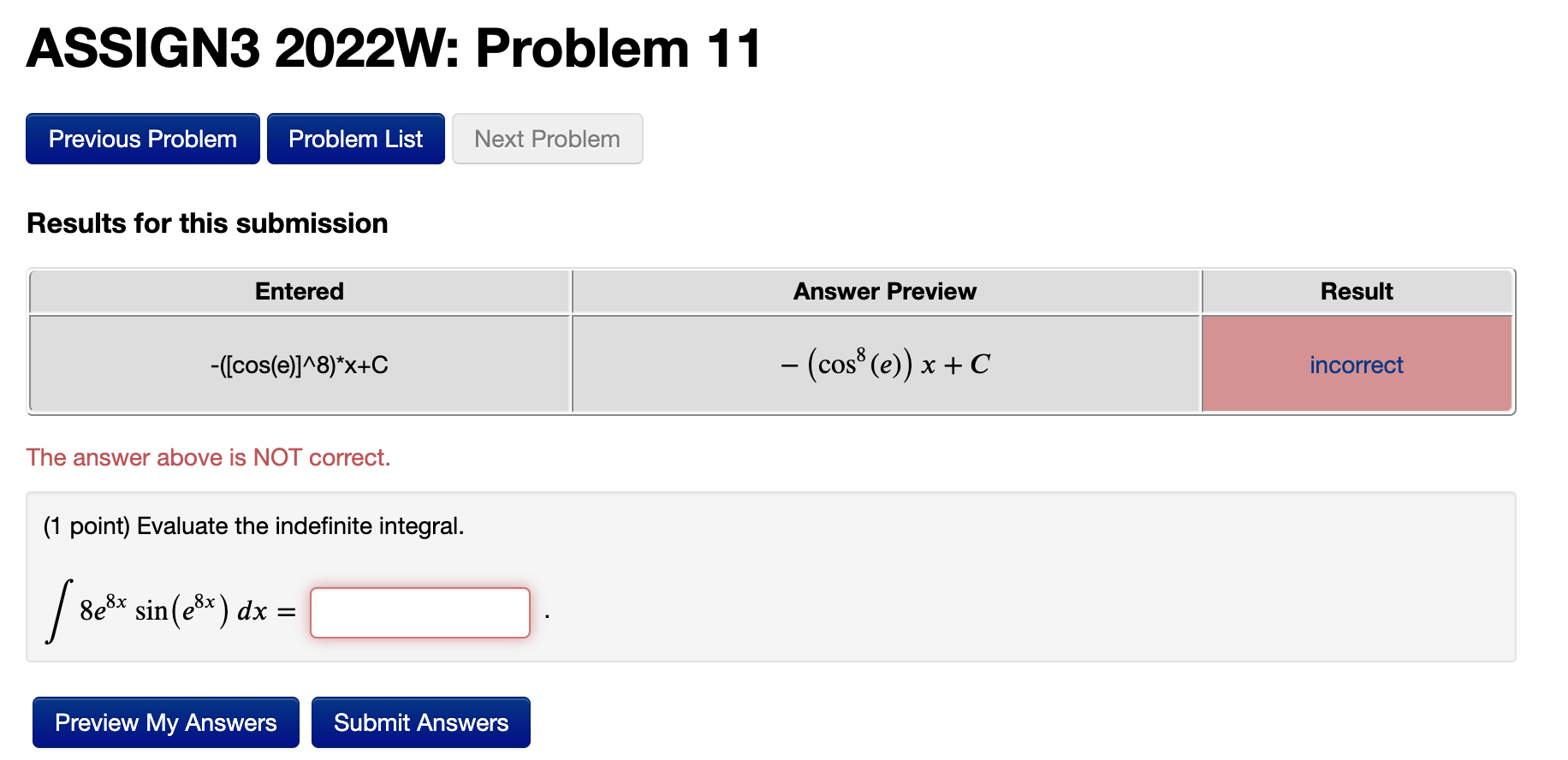 Solved ASSIGN3 2022W: Problem 11 Previous Problem Problem | Chegg.com Solved ASSIGN3 2022W: Problem 11 Previous Problem Problem | Chegg.com