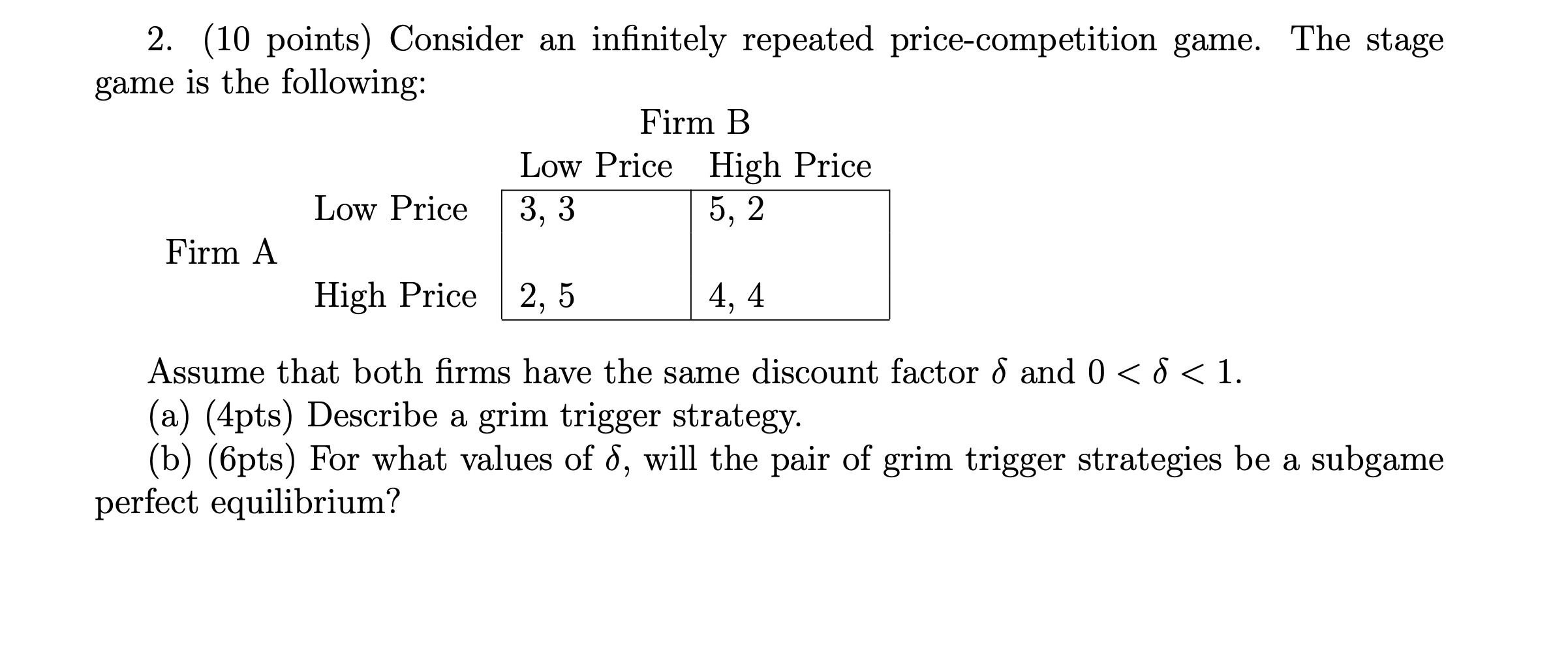 Solved 2. (10 points) Consider an infinitely repeated | Chegg.com