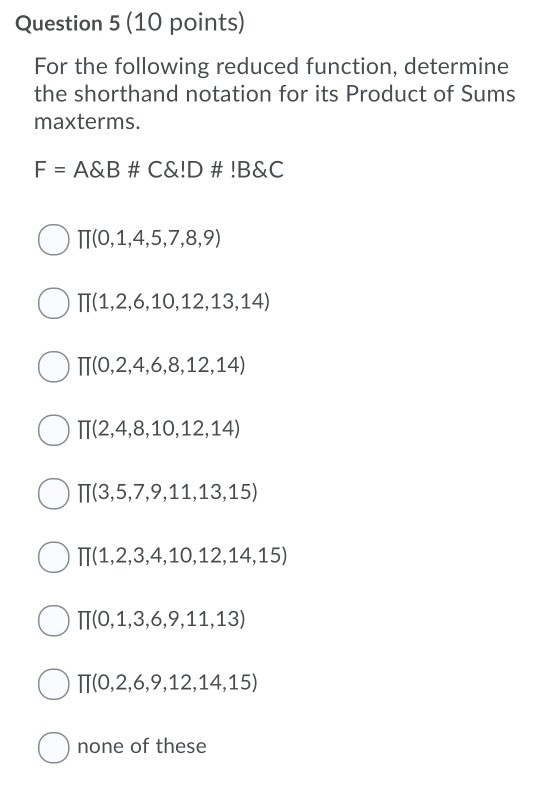 Solved Question 5 (10 points) For the following reduced | Chegg.com